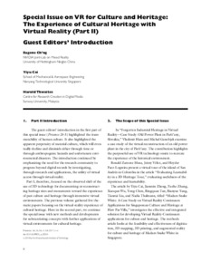 Special issue on VR for culture and heritage: the experience of cultural heritage with virtual ...